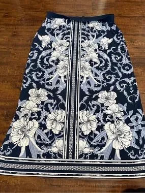 JM Collection | Skirts | Jm Collection Navy And White Floral Border ...